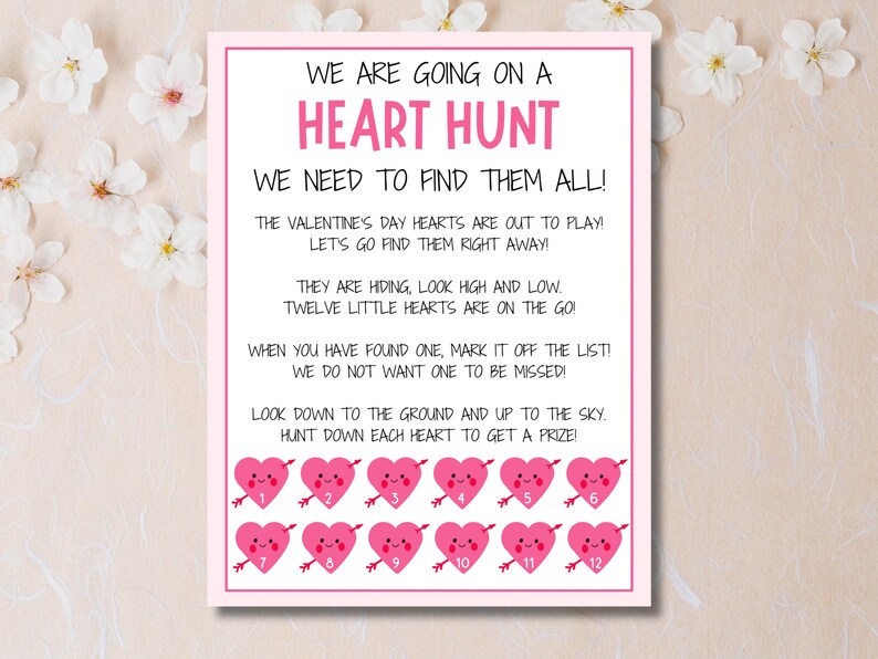 Valentine’s Day Heart Scavenger Hunt Printable for Kids, Scavenger Hunt ...