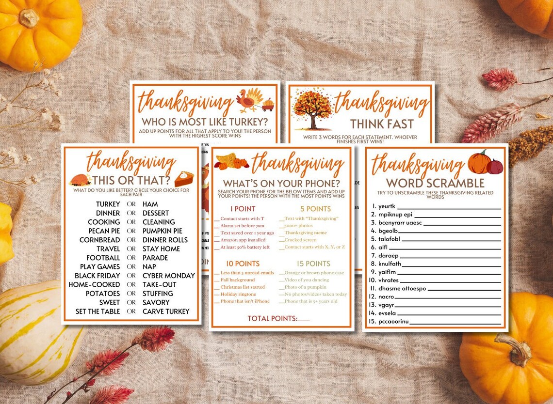 Thanksgiving Printable Games Bundle, Thanksgiving Games for Kids ...