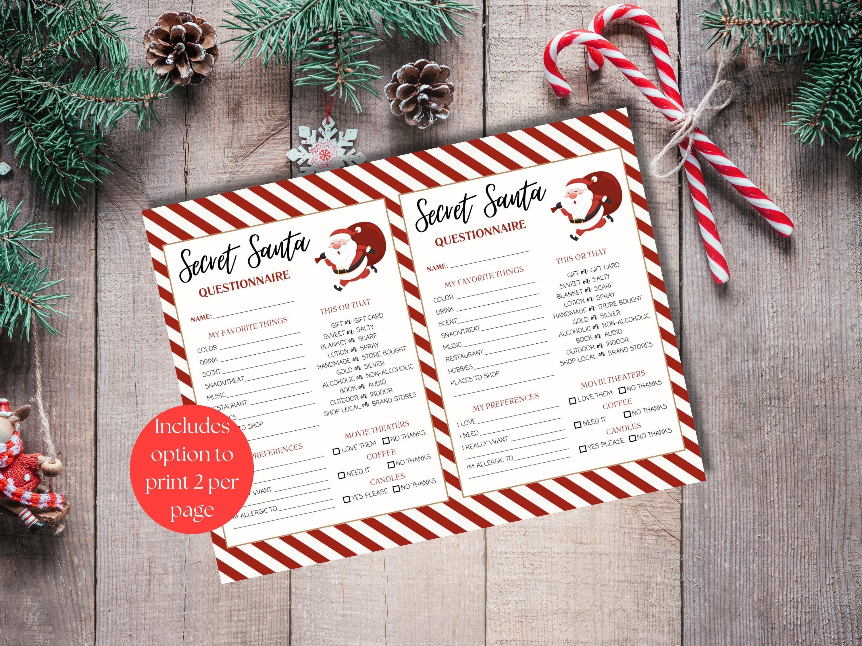 Secret Santa Questionnaire Printable, Christmas Gift Exchange Form ...