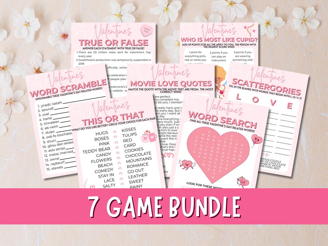 Valentines Day Printable Games Bundle, Valentines Day Games for Kids ...