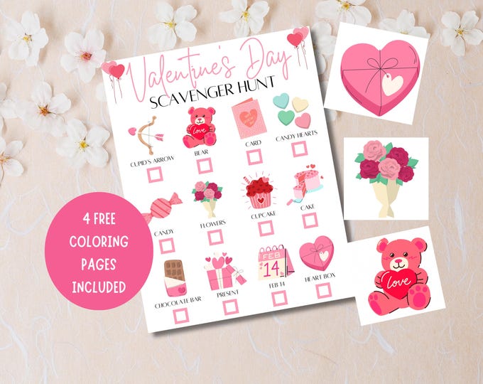 Indoor Scavenger Hunt Printable, Valentines Scavenger Hunt, Valentine's ...