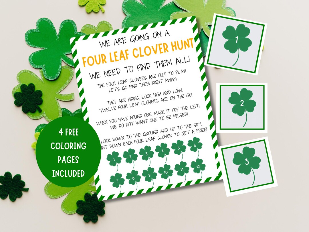 St. Patrick’s Day Scavenger Hunt Printable for Kids, Four Leaf Clover ...