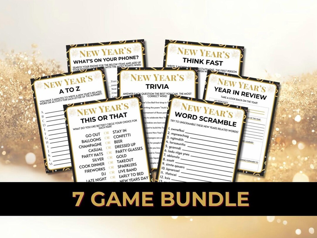 New Years Eve Printable Games, New Years 7 Games Bundle, New Years Eve ...