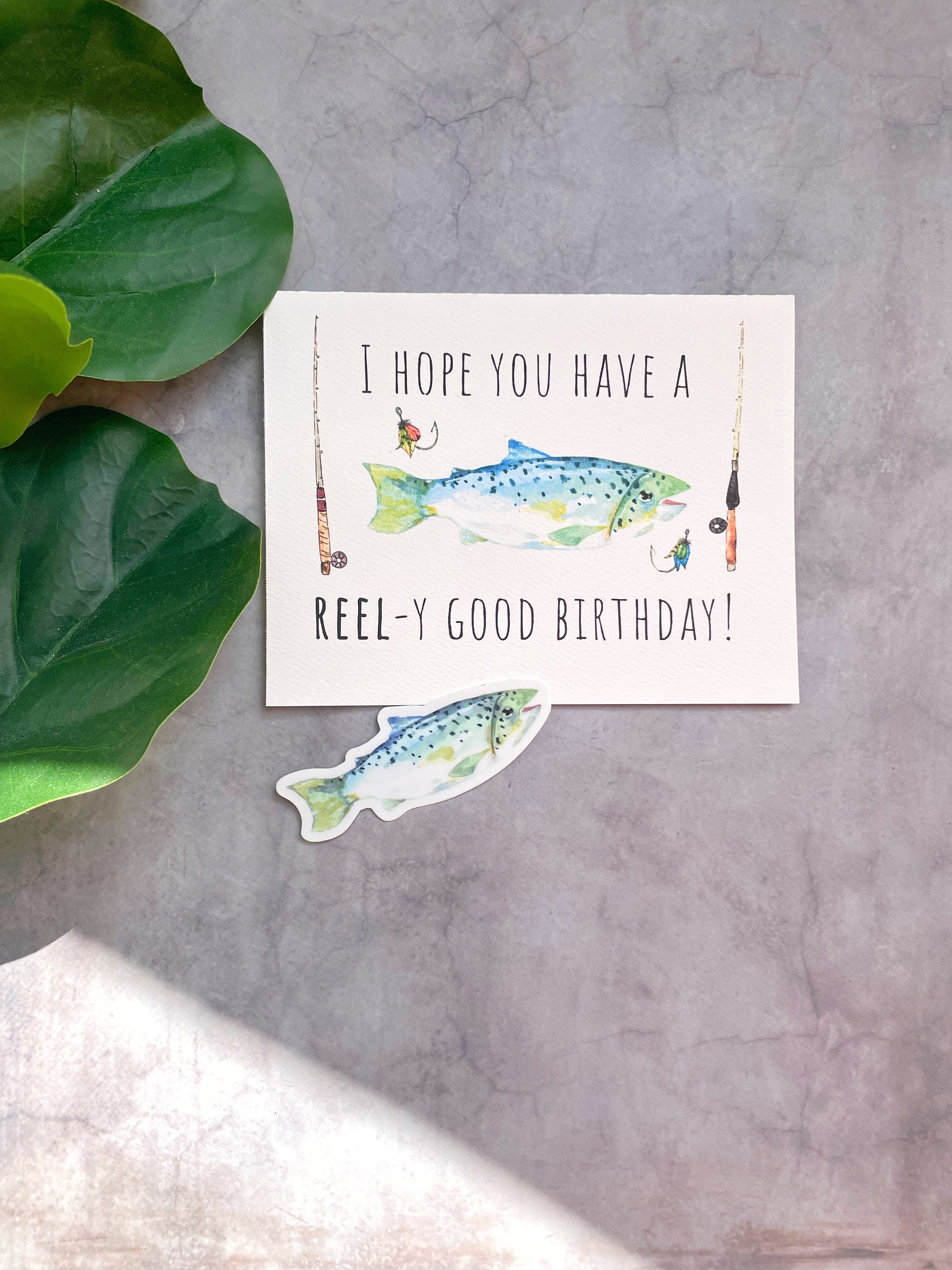 Funny Fishing Birthday Card: Watercolor Fish Design, Gift for Angler ...