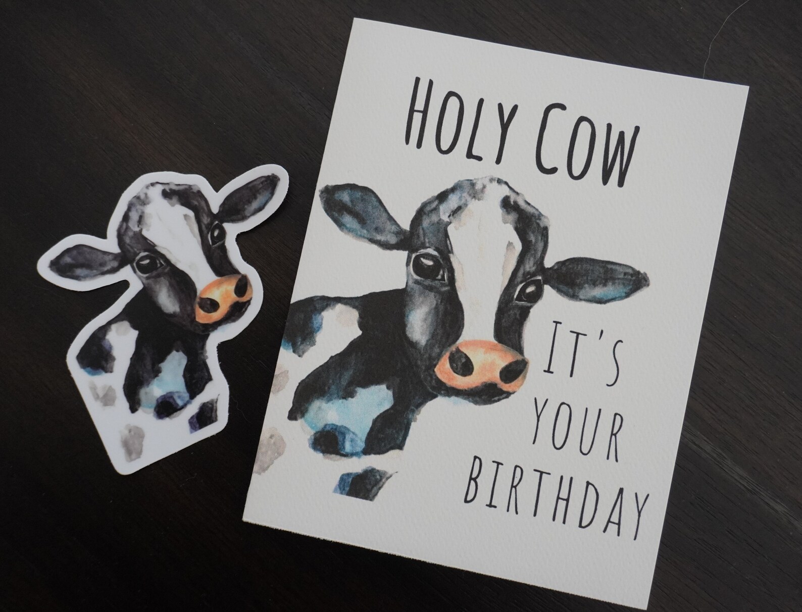 Holy Cow Birthday Card funny Personalized Watercolor Dairy - Etsy