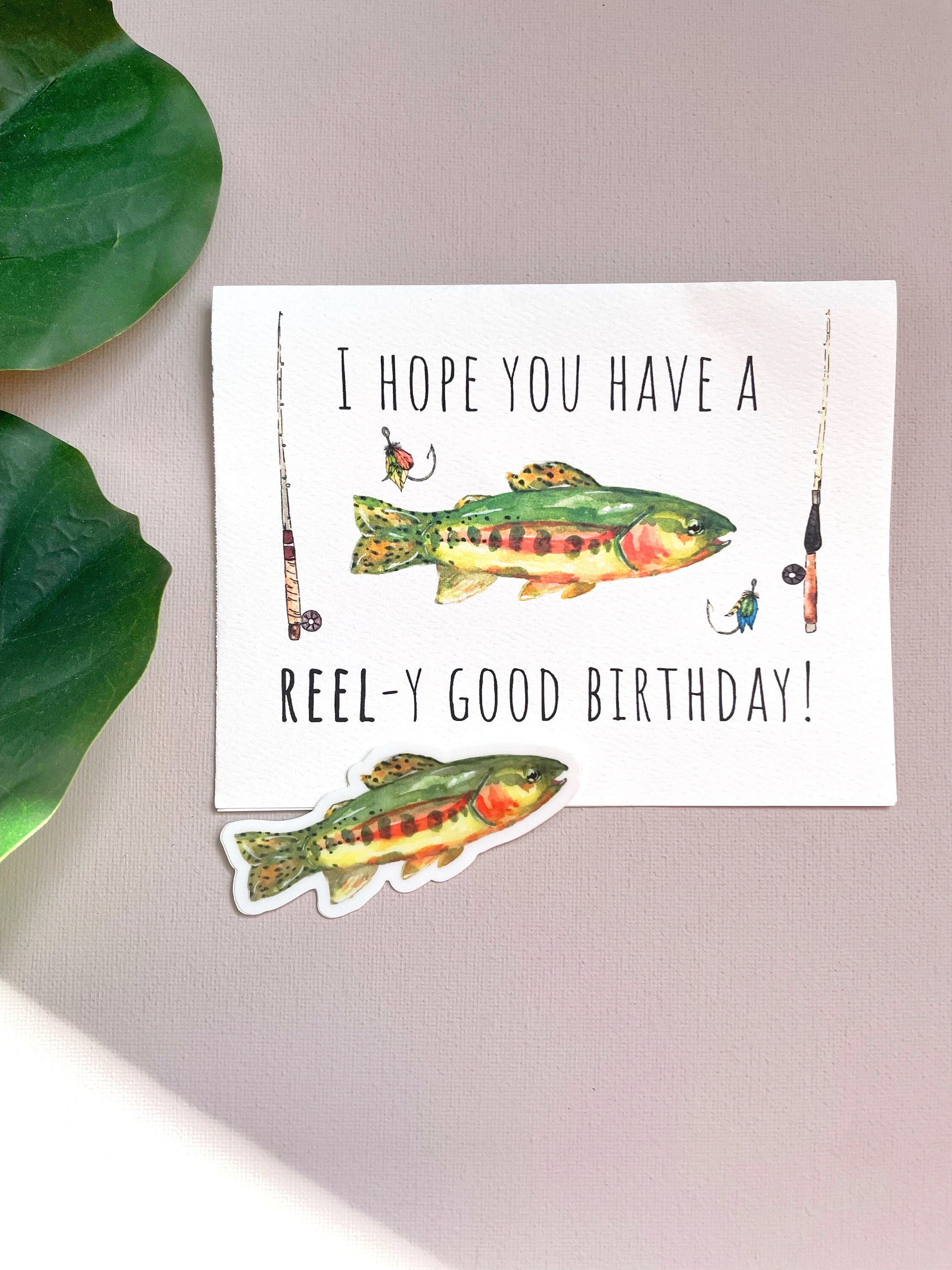 Funny Fishing Birthday Card: Watercolor Fish Design, Gift for Angler ...