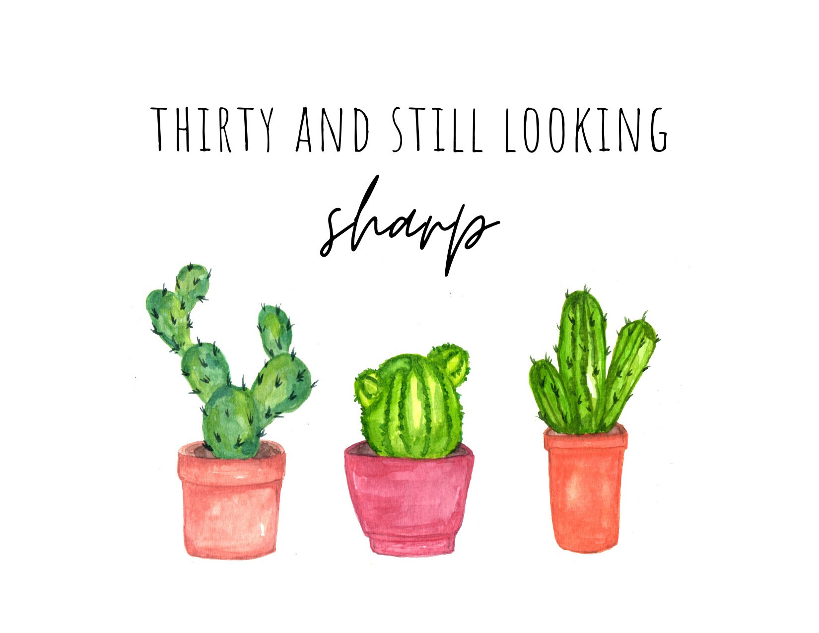 Funny Cactus Birthday Card: Watercolor Succulents, Vinyl Sticker Option ...