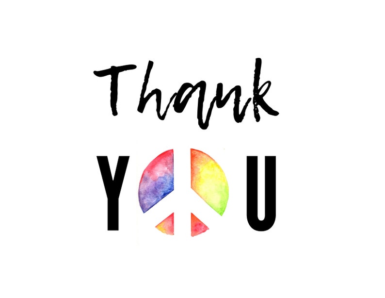 Thank you card tie dye watercolor peace sign painting | Etsy