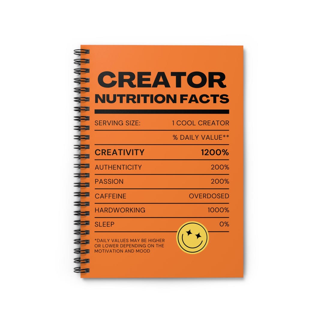 Creative Creator Nutrition Facts Spiral Notebook | Unique Writing ...