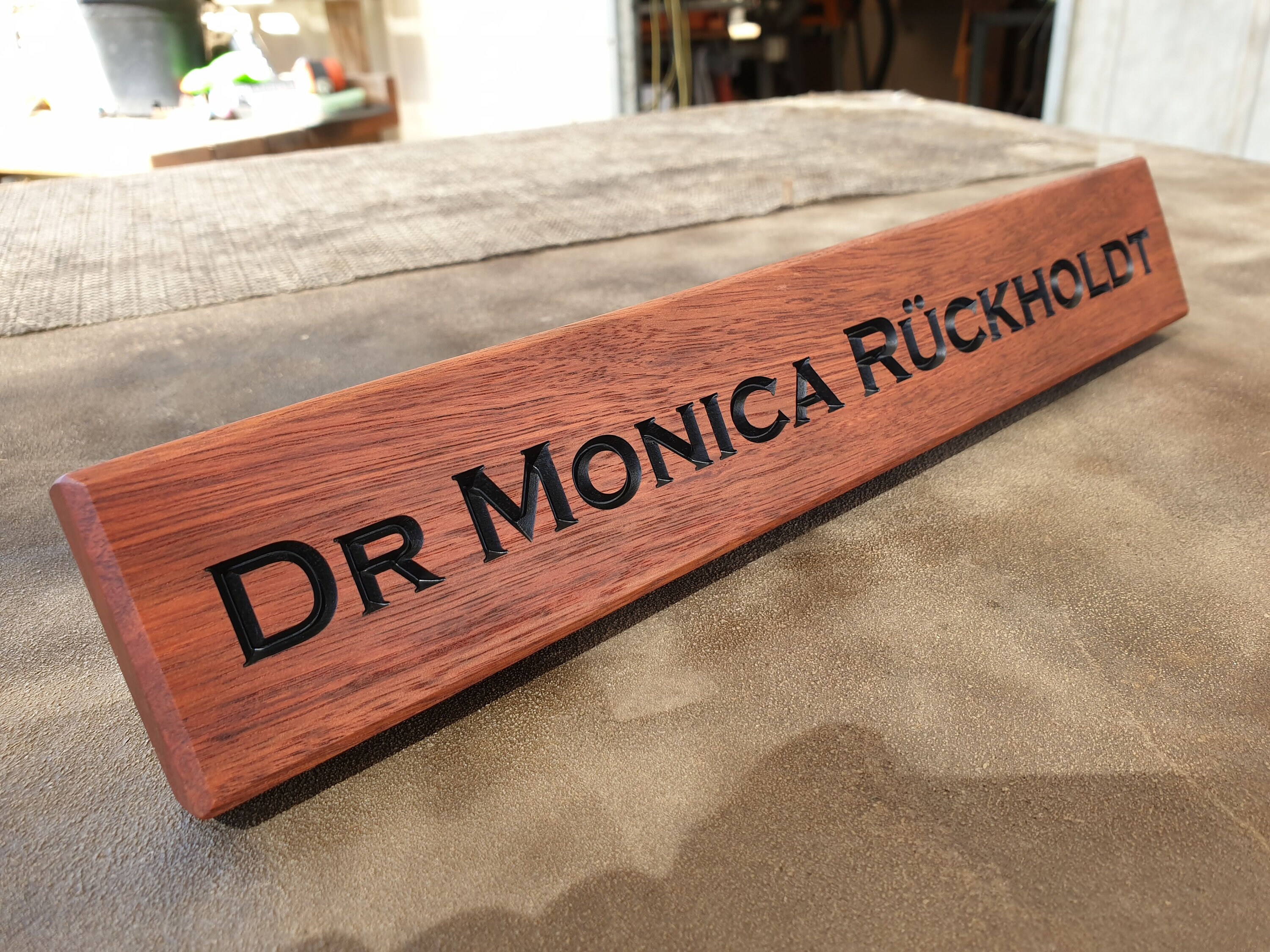 Desk Name Plaque Reclaimed Jarrah Timber Quality Deep Cut CNC Routed ...