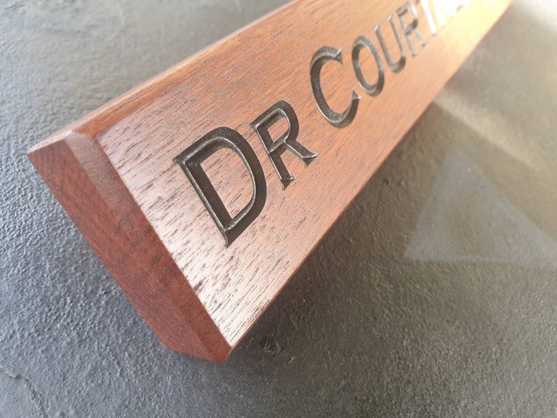 Desk Name Plaque Reclaimed Jarrah Timber Quality Deep Cut CNC Routed ...