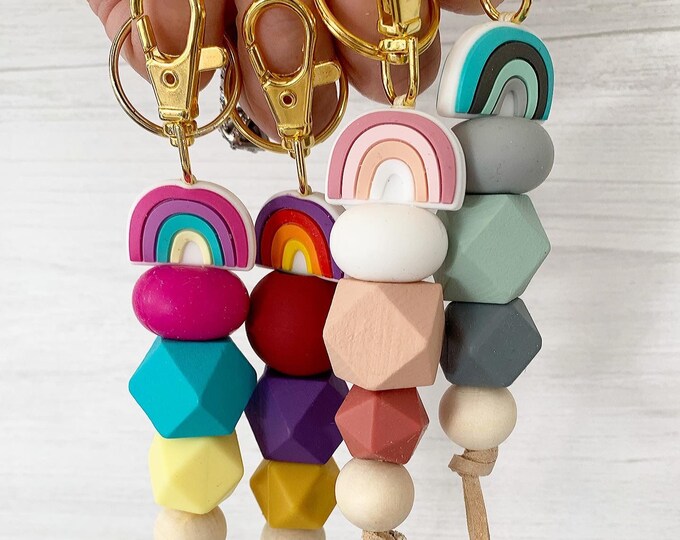 Rainbow Keychain, Muted Rainbow, Boho Rainbow, Neutral Blush Rainbow ...