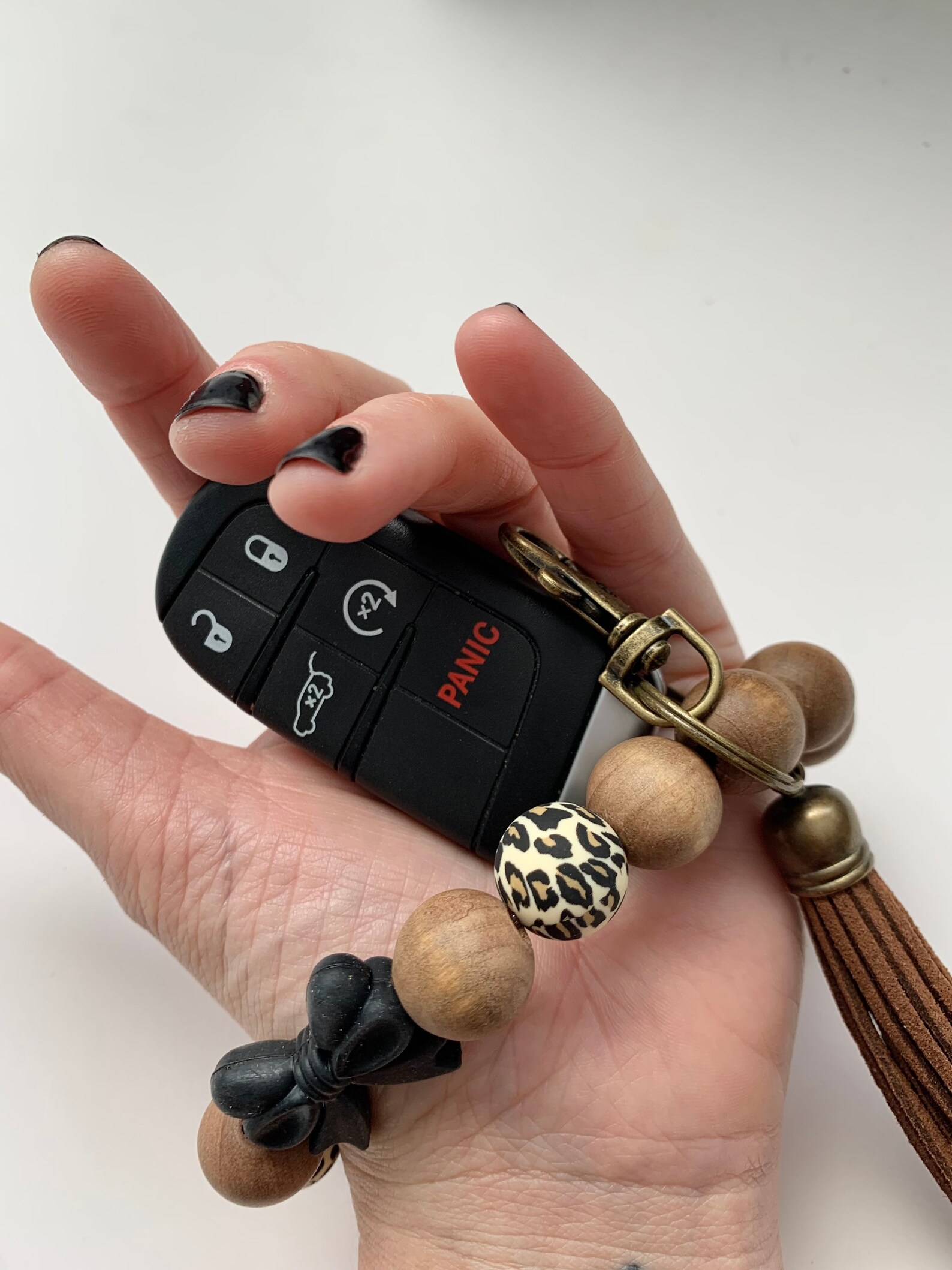 Wristlet Keychainbeaded Boho Keychainleopard Beadbow - Etsy