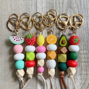Fruit keychain pink lemonade watermelon avocado orange bead | Etsy