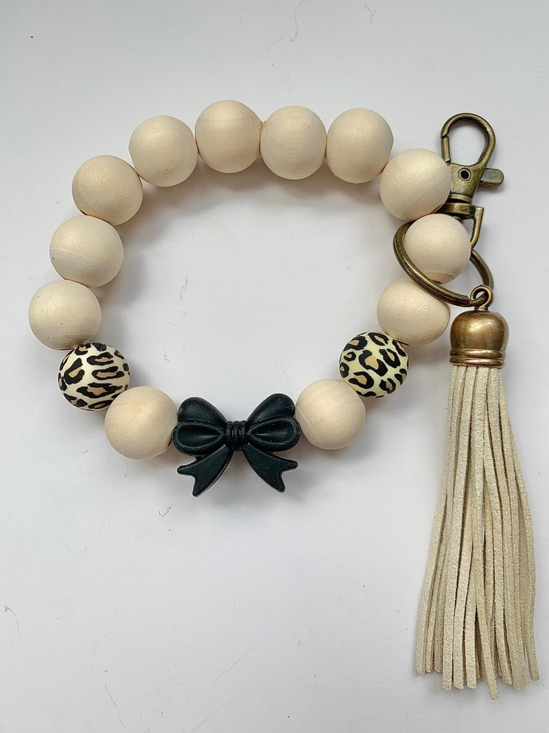 Wristlet Keychainbeaded Boho Keychainleopard Beadbow - Etsy