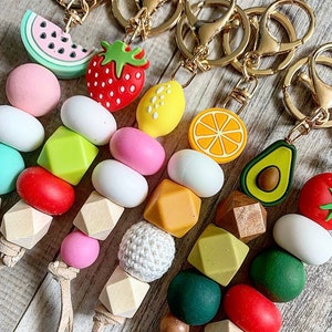 Fruit keychain pink lemonade watermelon avocado orange bead | Etsy