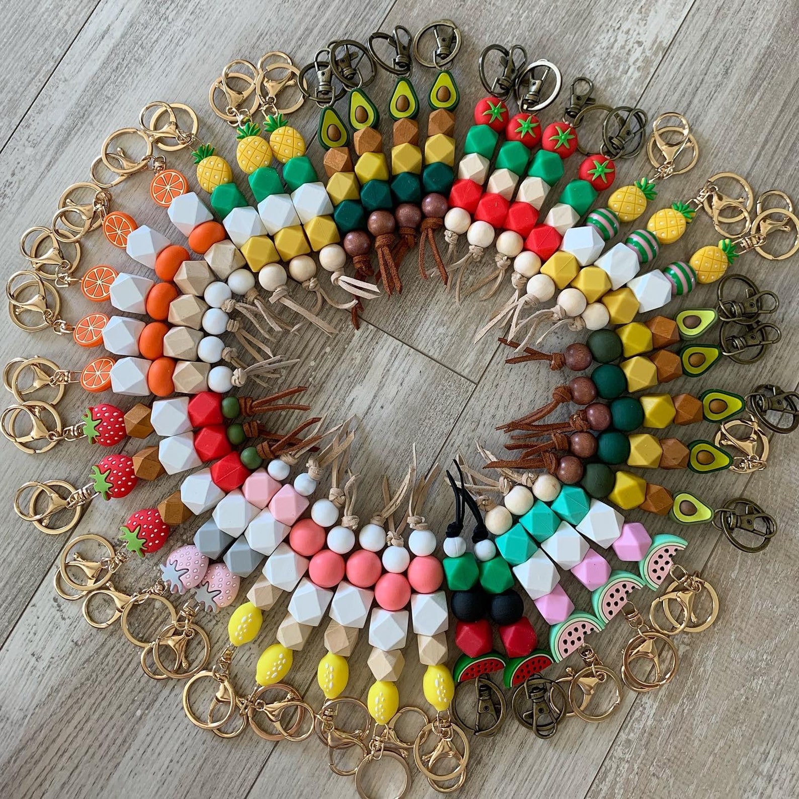 Fruit Keychain Pink Lemonade Watermelon Avocado Orange Bead - Etsy