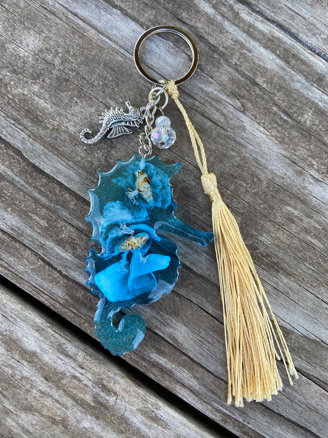 New Handmade Keychain Resin Epoxy Sea Horse With Sand From South Padre ...
