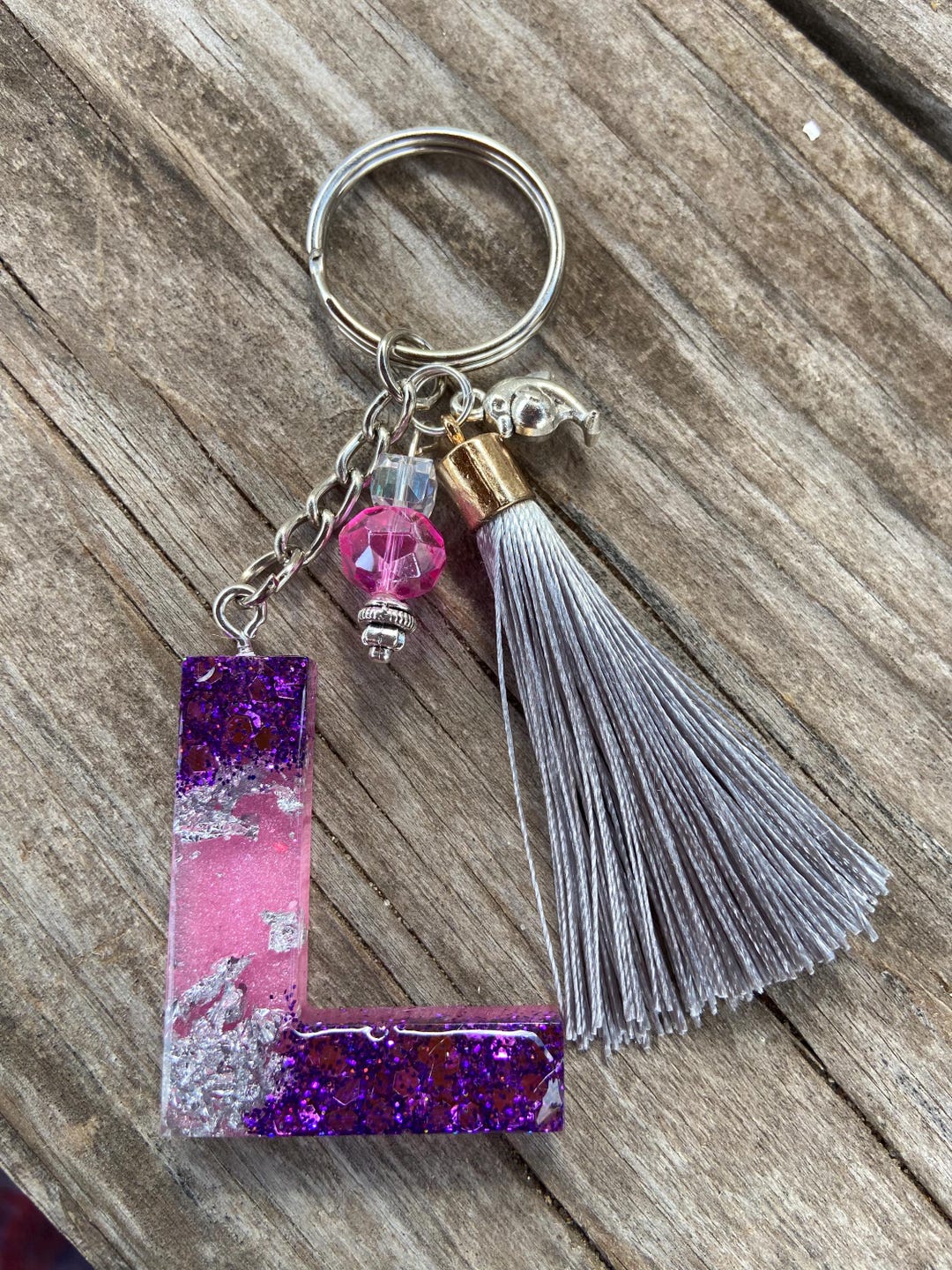Cute Letter L Resin Glitter Keychain Gift Present Handmade Beautiful ...