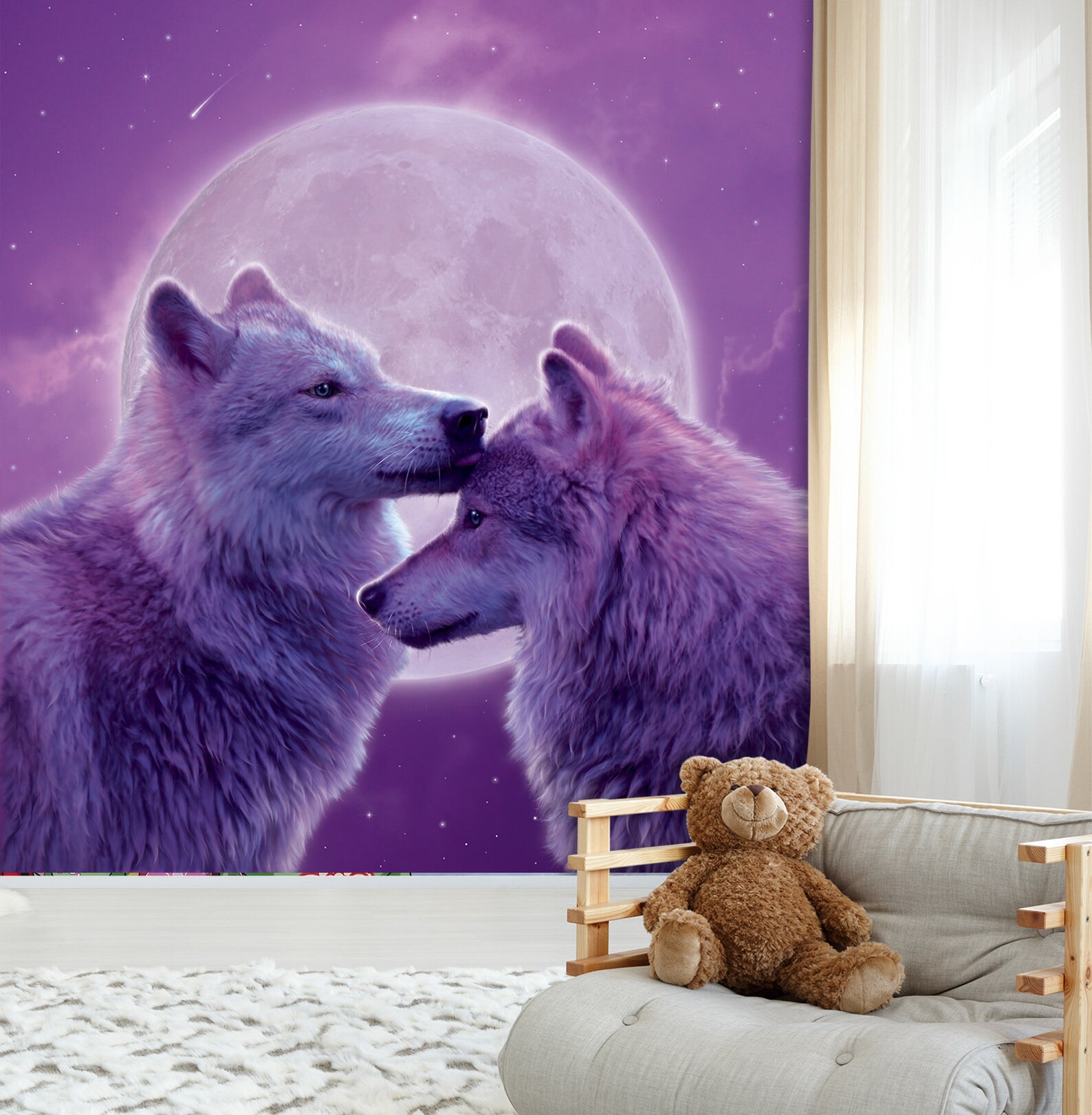 3D Full Moon Loving Wolves A053 Removable Wallpaper Self | Etsy