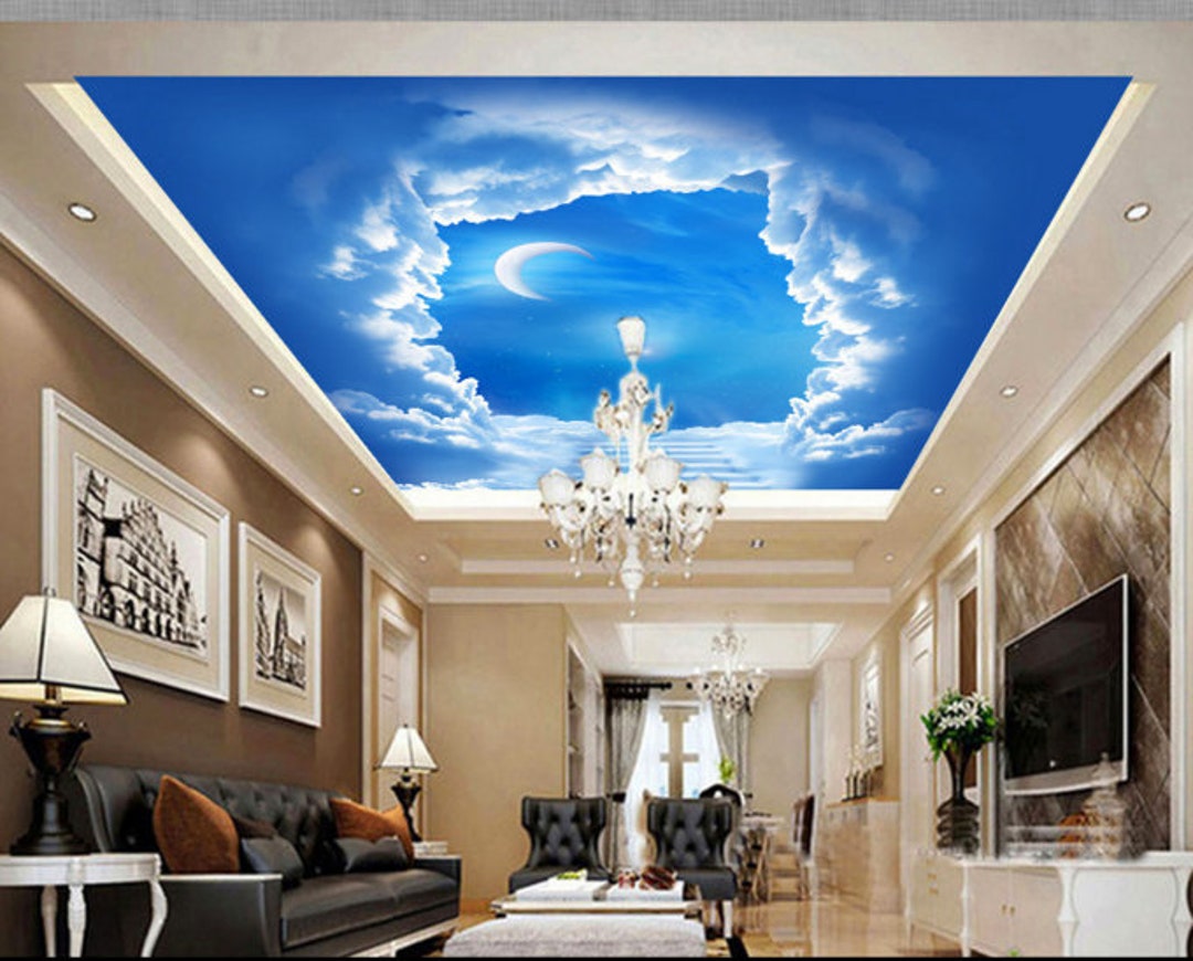 3D Blue Sky and Moon CA276 Ceiling Wallpaper Removable Self - Etsy