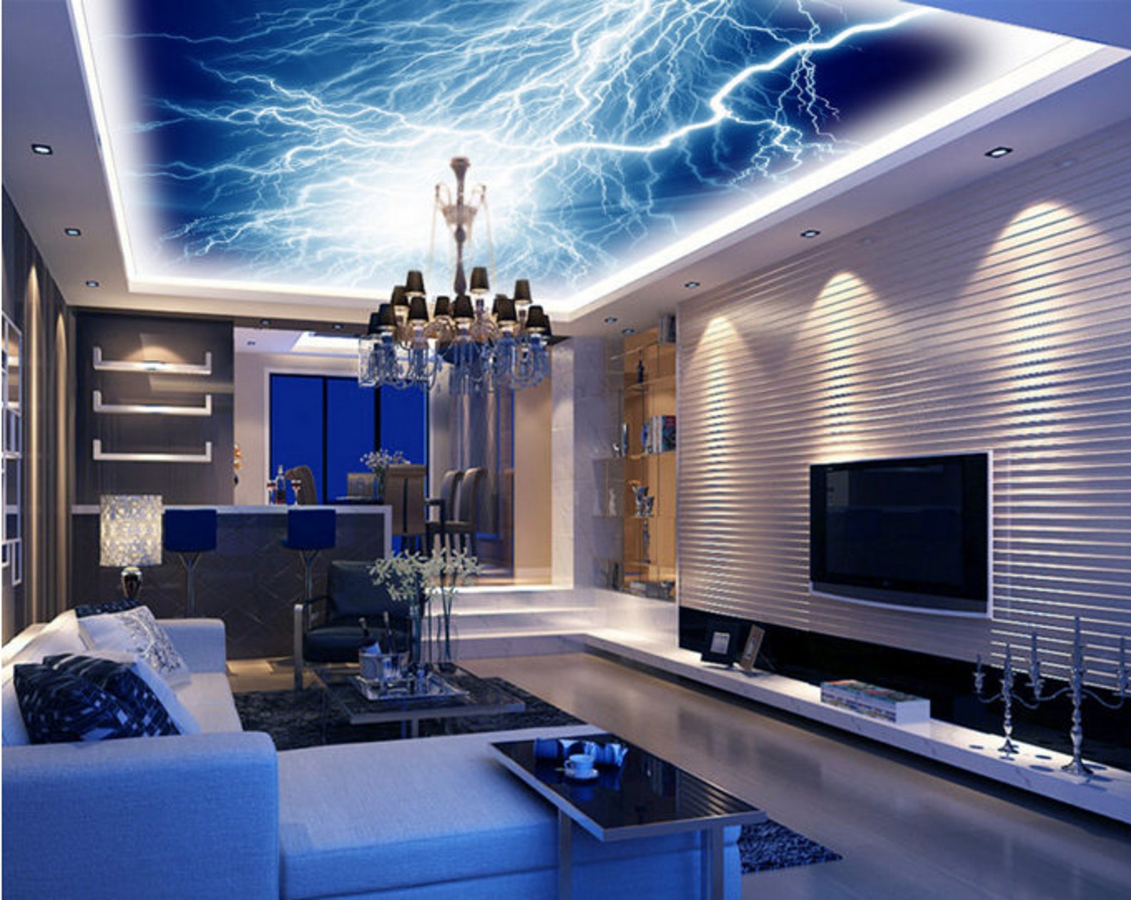 3D Blue Lightning D002 Ceiling Wallpaper Removable Self | Etsy