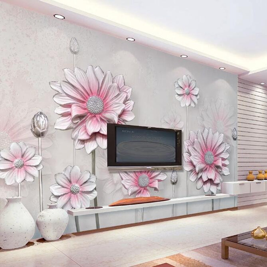 3D Pink Flowers E156 Removable Wallpaper Self Adhesive Wallpaper Extra ...