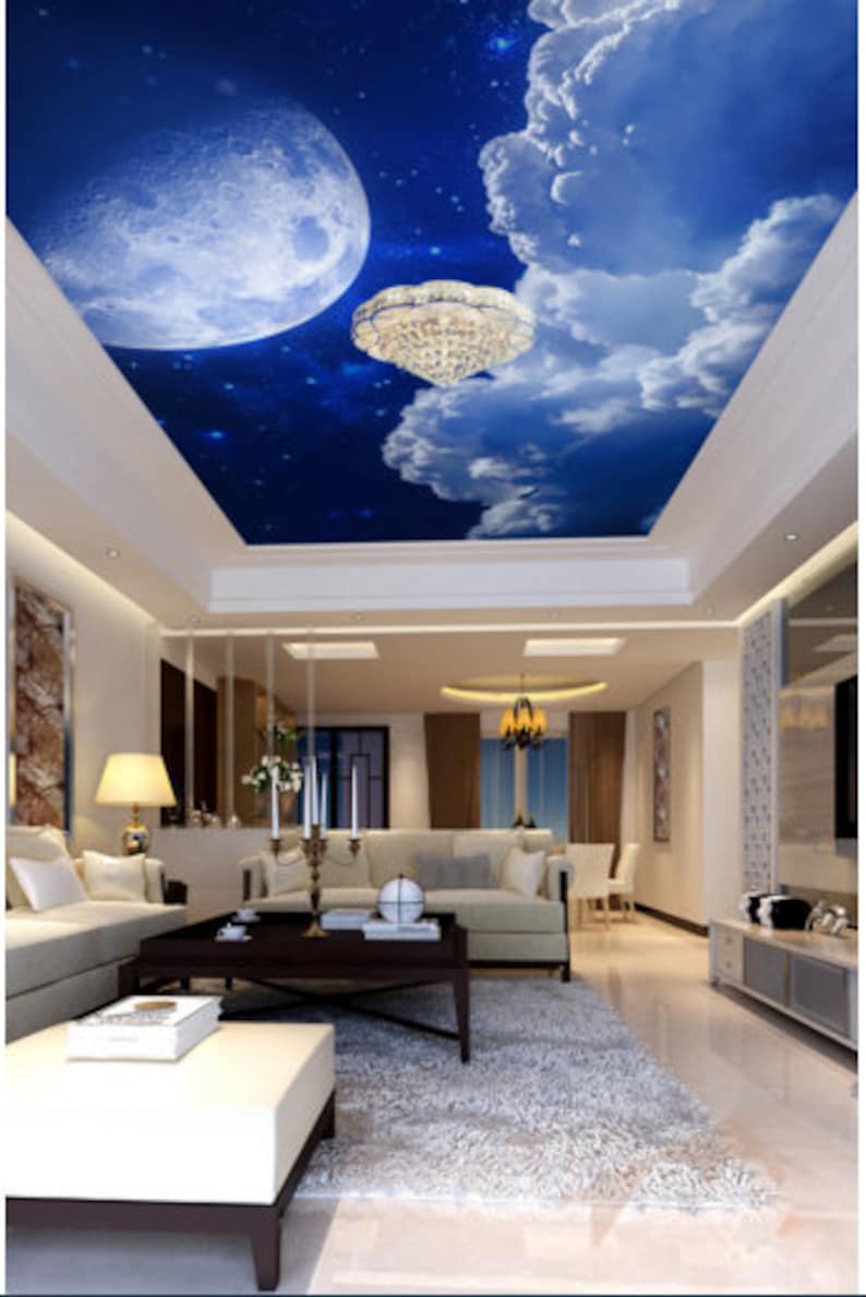 3D Moon And Clouds CA451 Ceiling Wallpaper Removable Self | Etsy