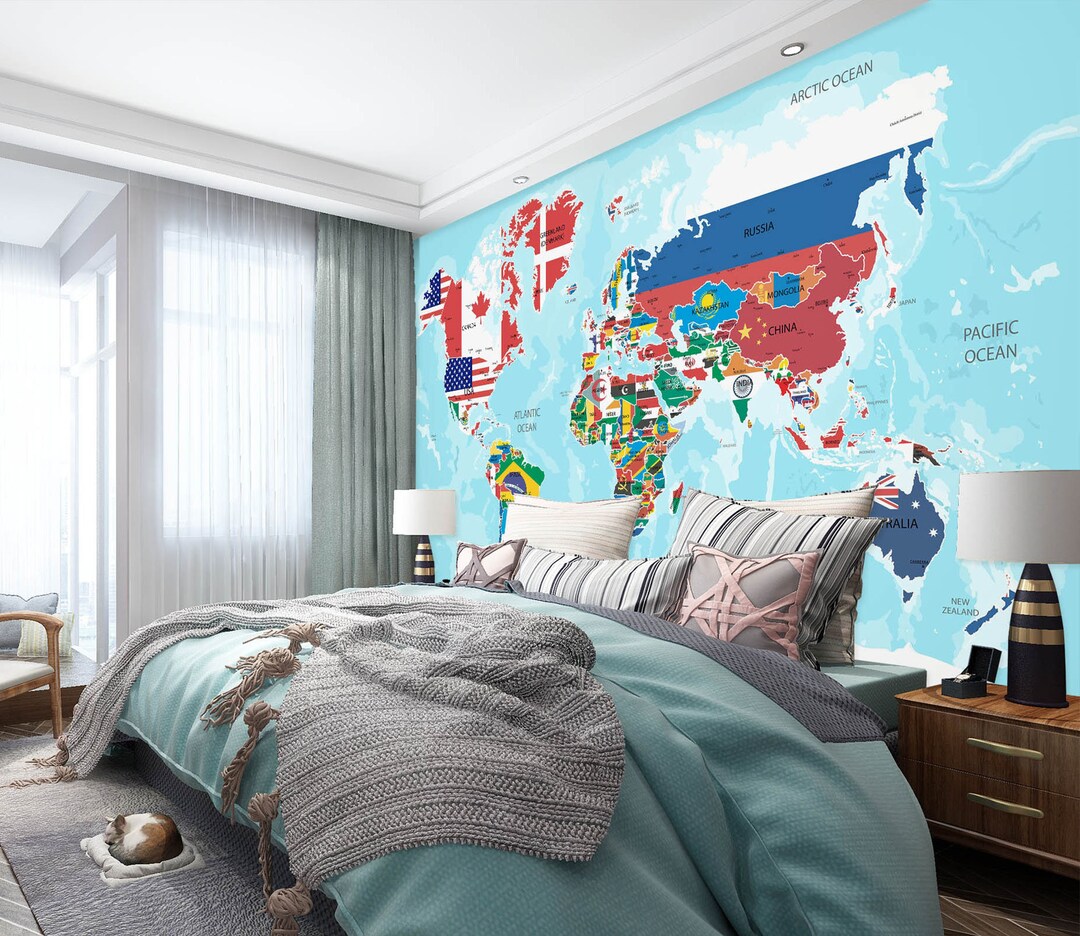 3D Flag Map Art L1040 Removable Wallpaper Self Adhesive Wallpaper Extra ...