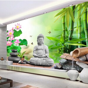3D Chinese Lotus Guanyin A198 Removable Wallpaper Self Adhesive ...