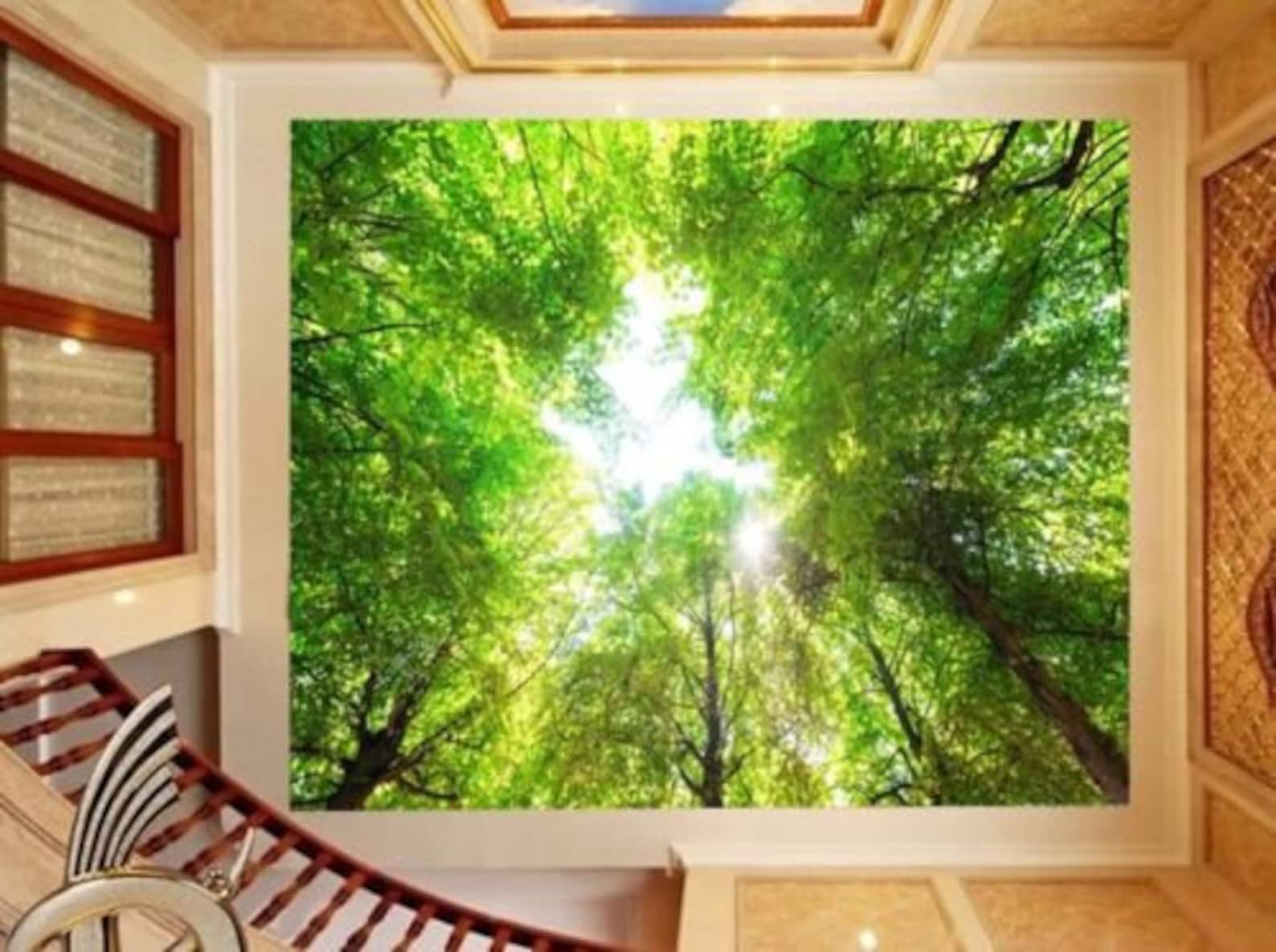 3D Green Tree Jungle CC02 Ceiling Wallpaper Removable Self - Etsy
