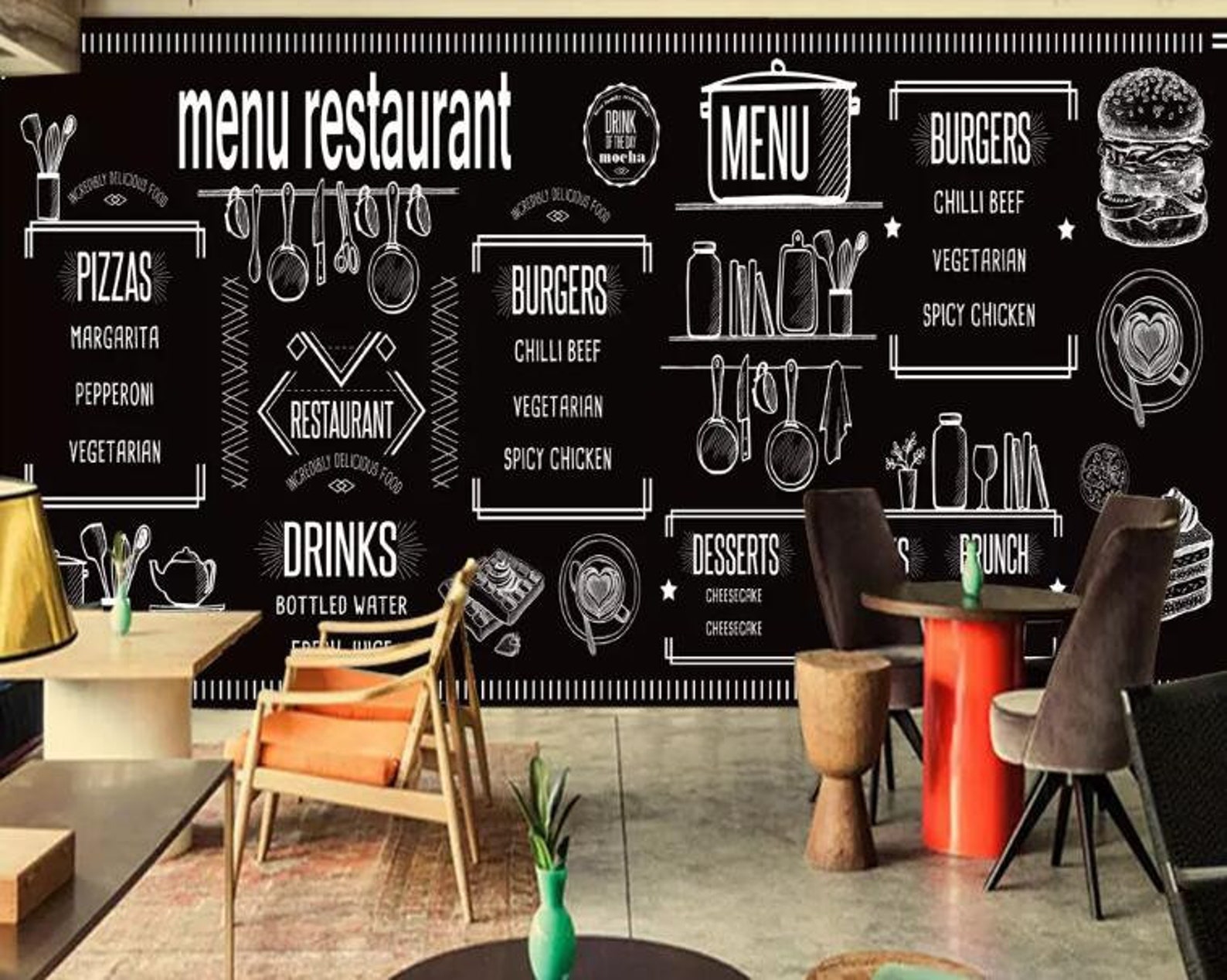3D Restaurant Menu MMM104 Removable Wallpaper Self Adhesive | Etsy