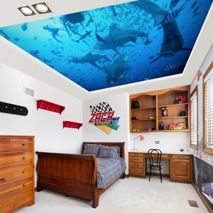 3D Dangerous Shark CA2352 Ceiling Wallpaper Removable Self Adhesive ...