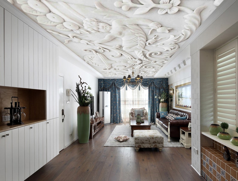 3D Stone Carving C173 Ceiling Wallpaper Removable Self - Etsy