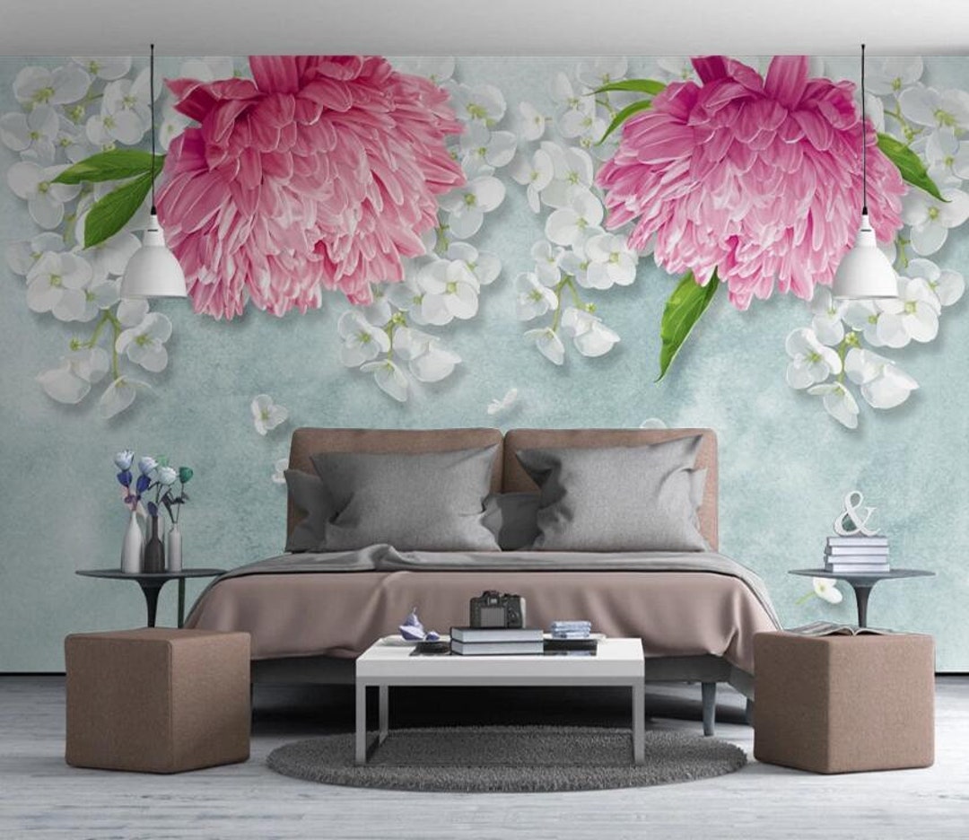 3D Pink Flower M410 Removable Wallpaper Self Adhesive Wallpaper Extra ...