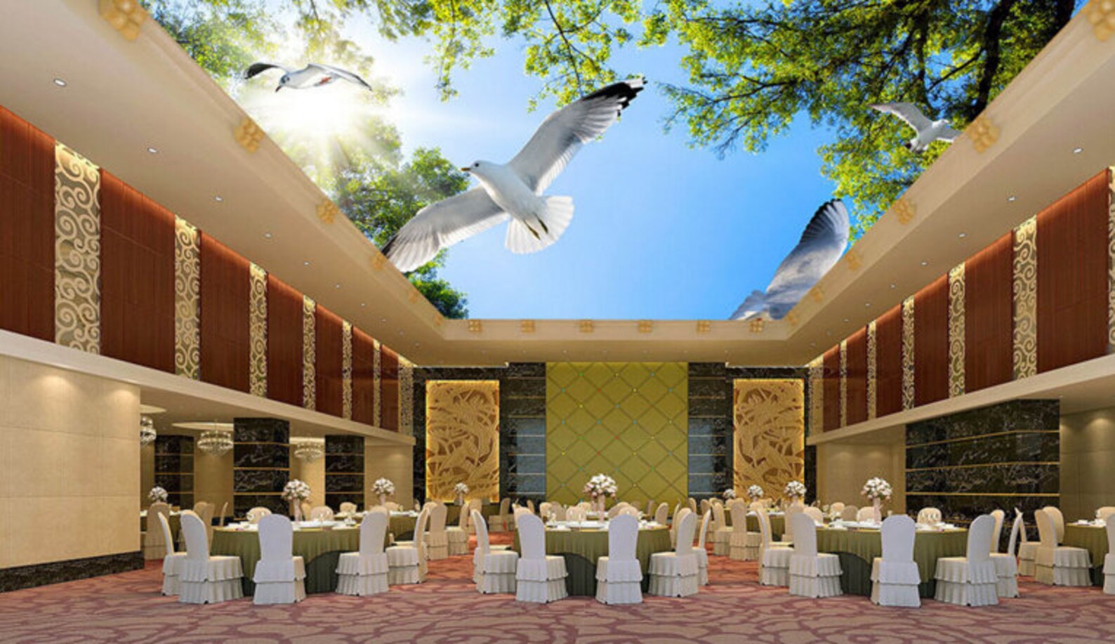 3D Bird and Green Tree CC264 Ceiling Wallpaper Removable Self | Etsy