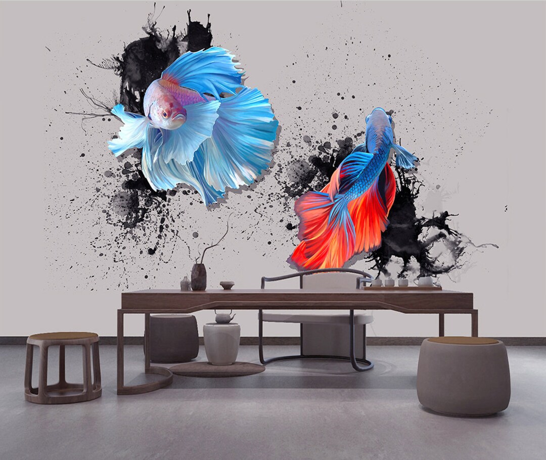 3D Goldfish D394 Removable Wallpaper Self Adhesive Wallpaper Extra ...