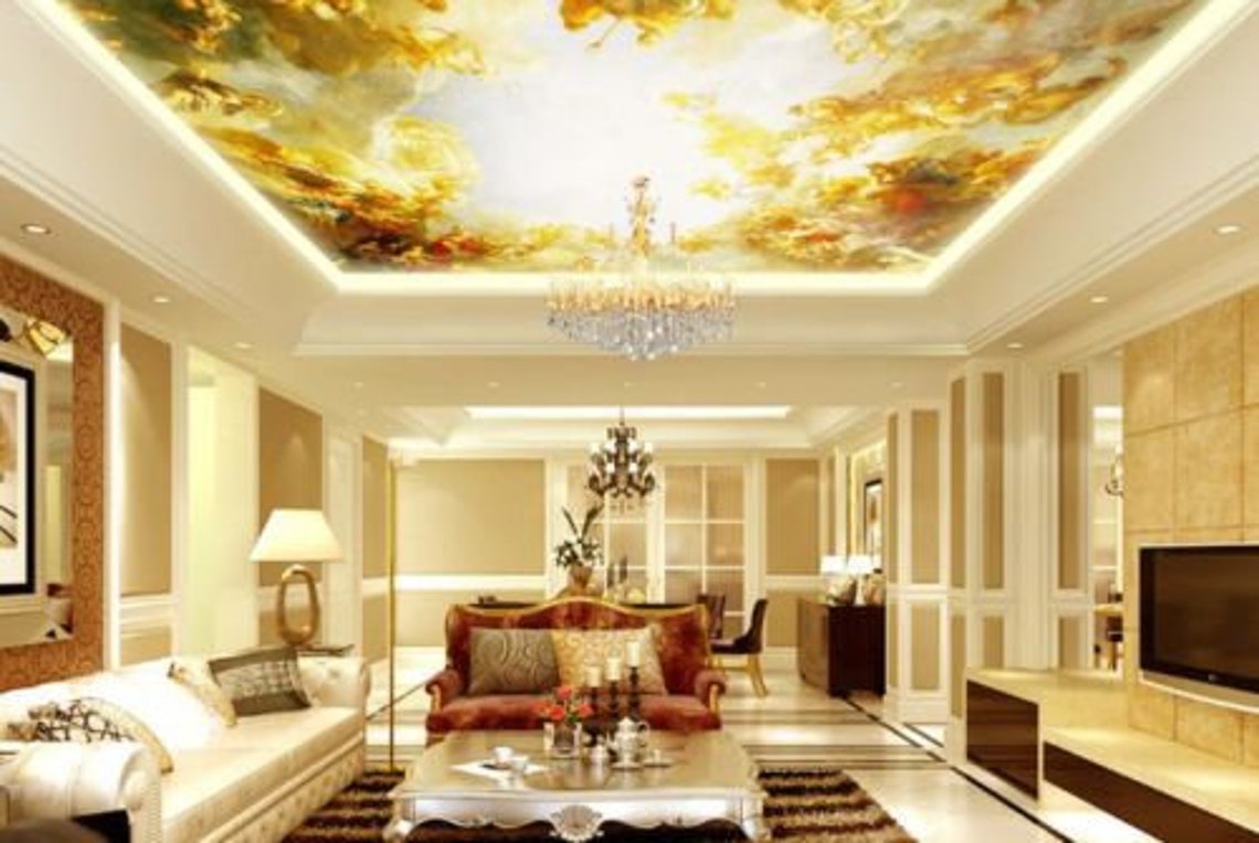 3D Yellow Texture CC08 Ceiling Wallpaper Removable Self - Etsy