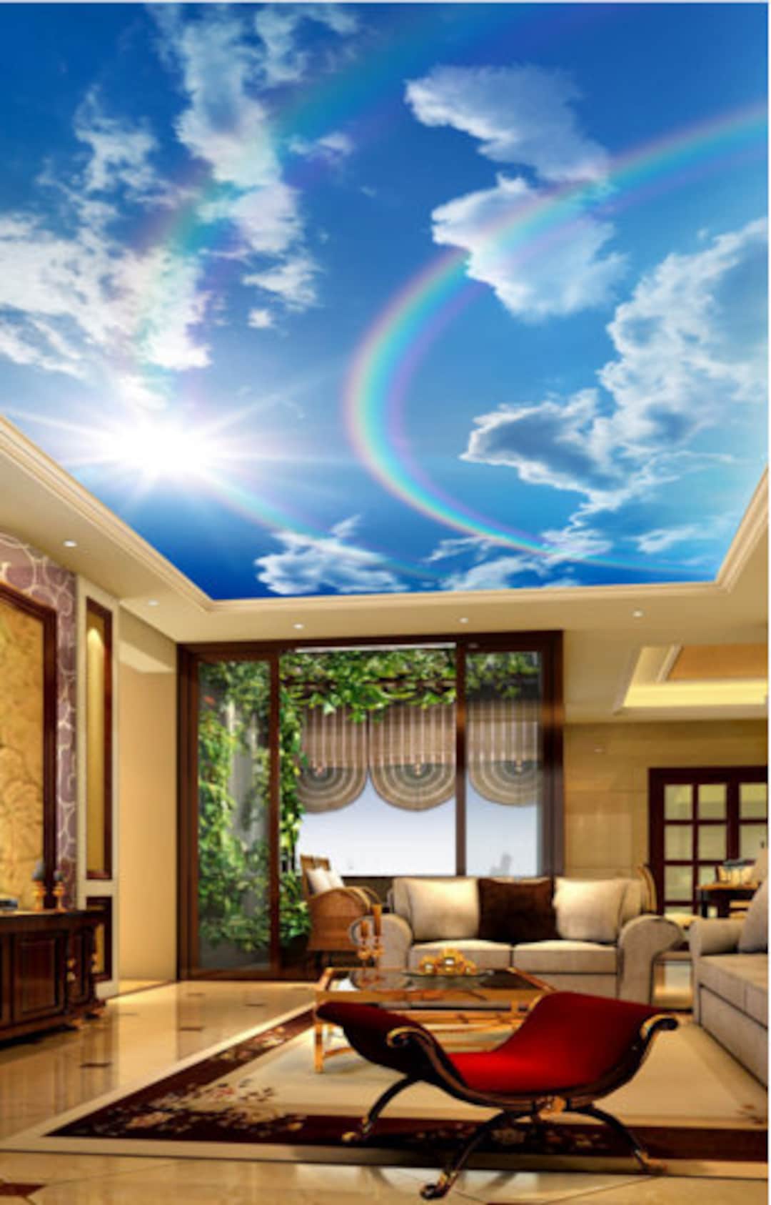 3D Sky and Rainbow CA380 Ceiling Wallpaper Removable Self Adhesive ...