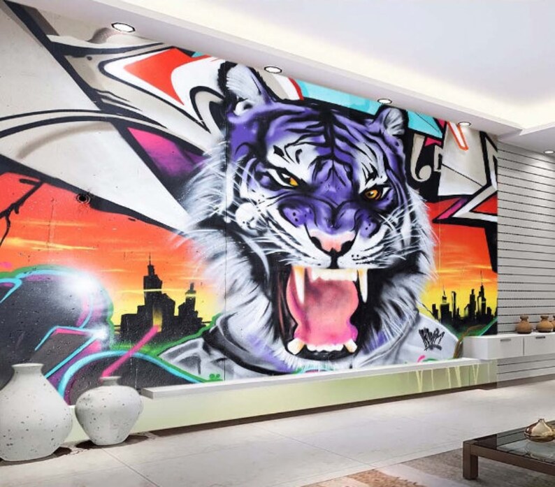 3D Tiger Graffiti C103 Removable Wallpaper Self Adhesive | Etsy