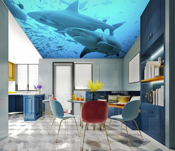 3D Shark Warning CA2597 Ceiling Wallpaper Removable Self - Etsy