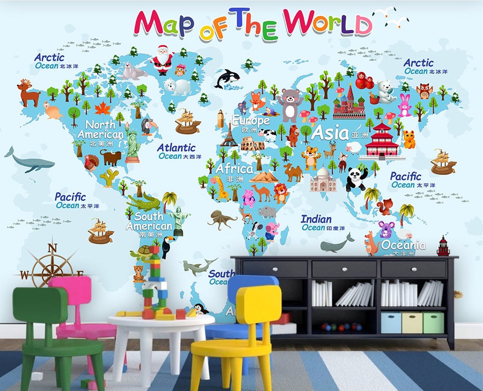 3D Cute Map of the World Kids872removable Wallpaper Self | Etsy
