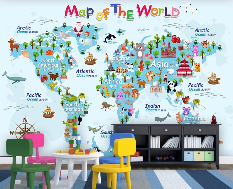 3D Cute Map of the World Kids872removable Wallpaper Self - Etsy