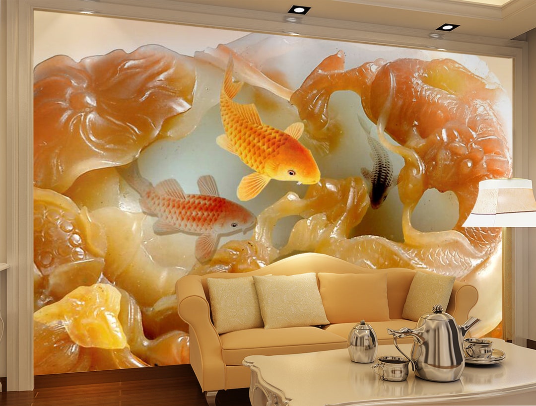 3D Jade Golden Fish A643 Removable Wallpaper Self Adhesive Wallpaper ...