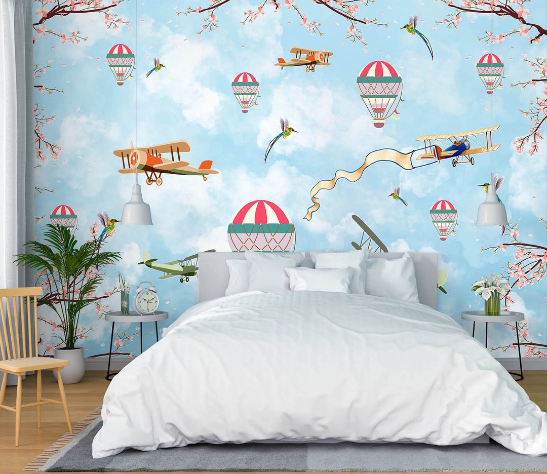 3D Cartoon Airplane L2853 Removable Wallpaper Self Adhesive Wallpaper ...