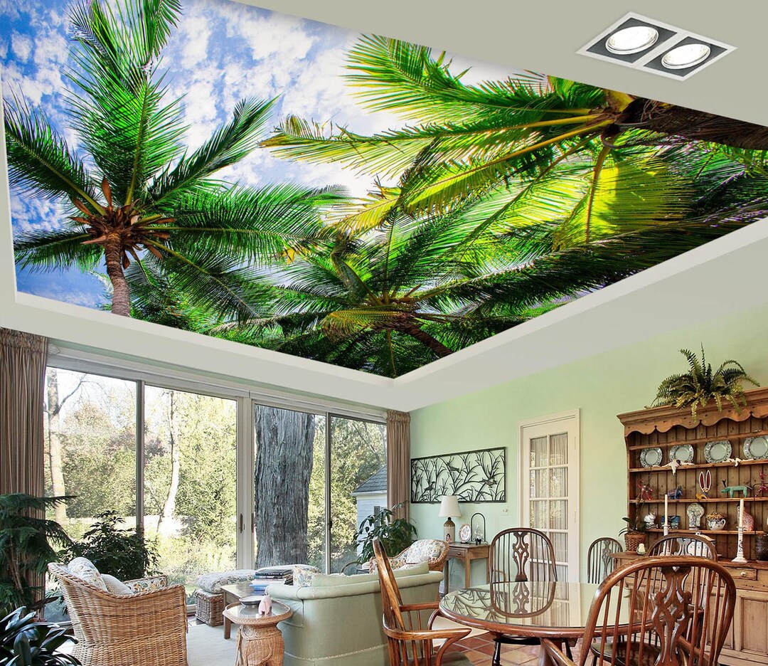 3D Wide Coconut Leaves CA3315 Ceiling Wallpaper Removable Self Adhesive ...