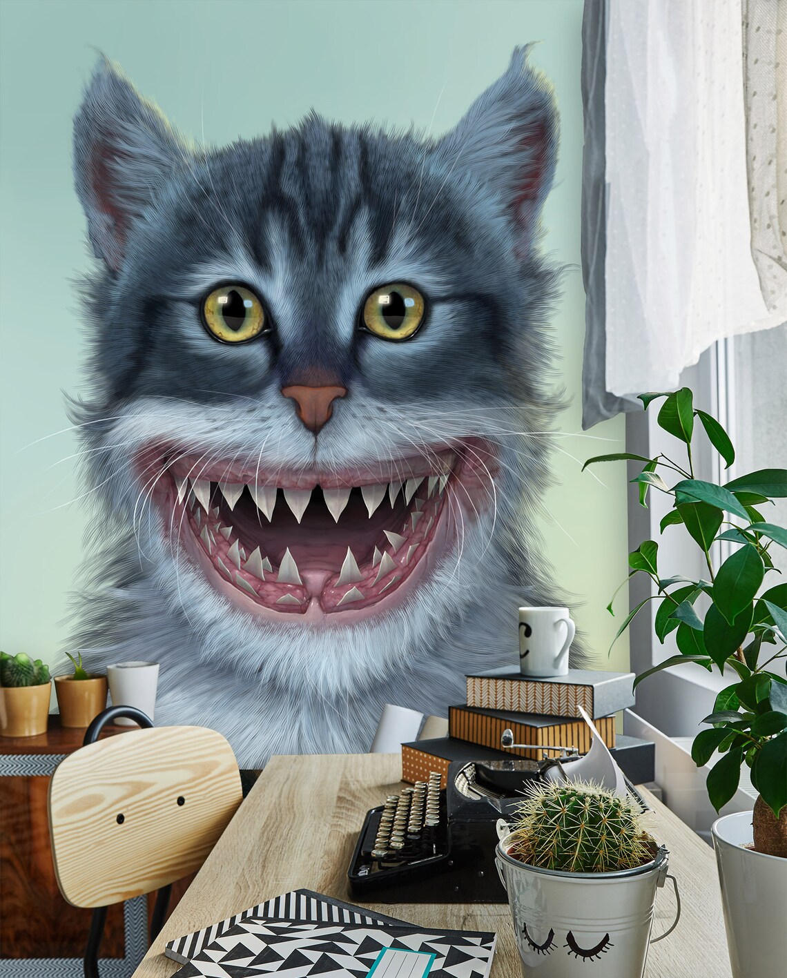 3D Bloody Mouth Sharp Teeth Terror Cat A074 Removable | Etsy