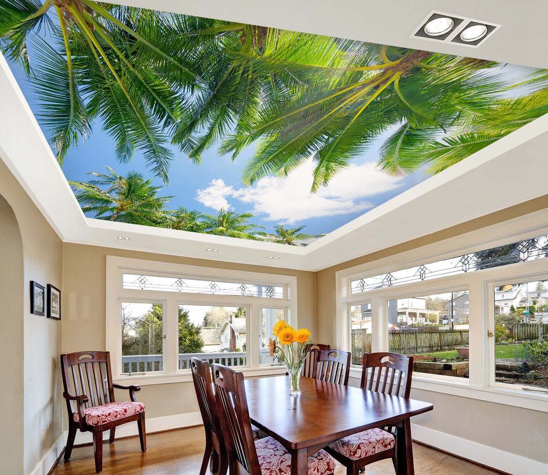 3D Vibrant Coconut Leaves CA1046 Ceiling Wallpaper Removable Self ...