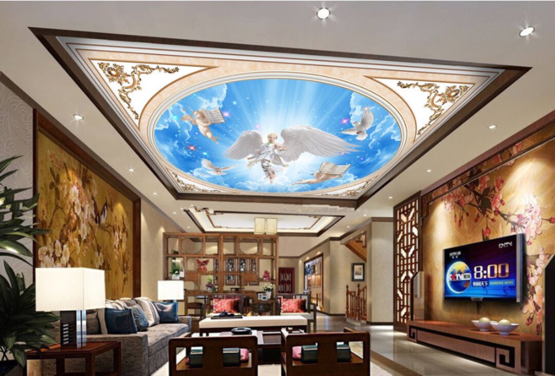 3D White Angel CC147 Ceiling Wallpaper Removable Self Adhesive ...