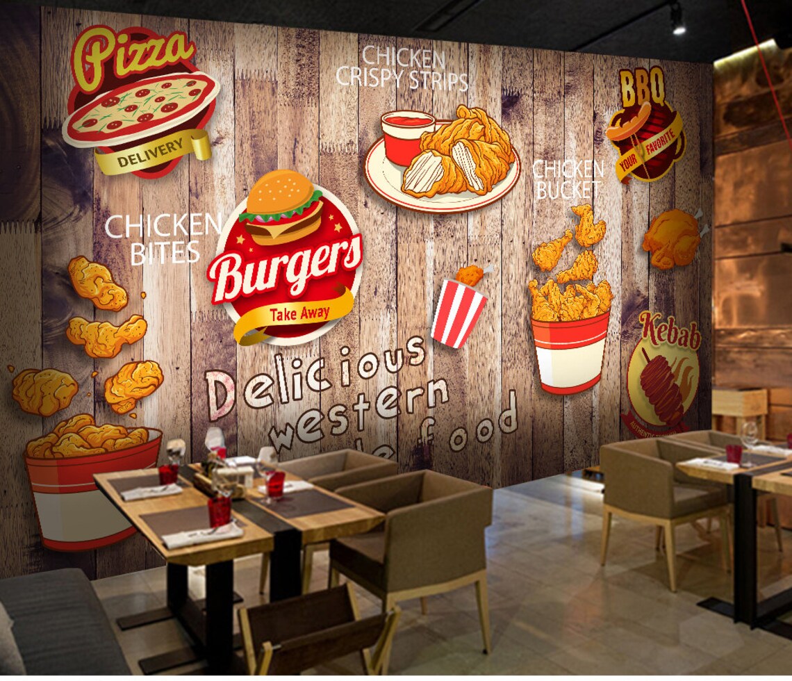 3D Fast Foods E332 Removable Wallpaper Self Adhesive Wallpaper - Etsy
